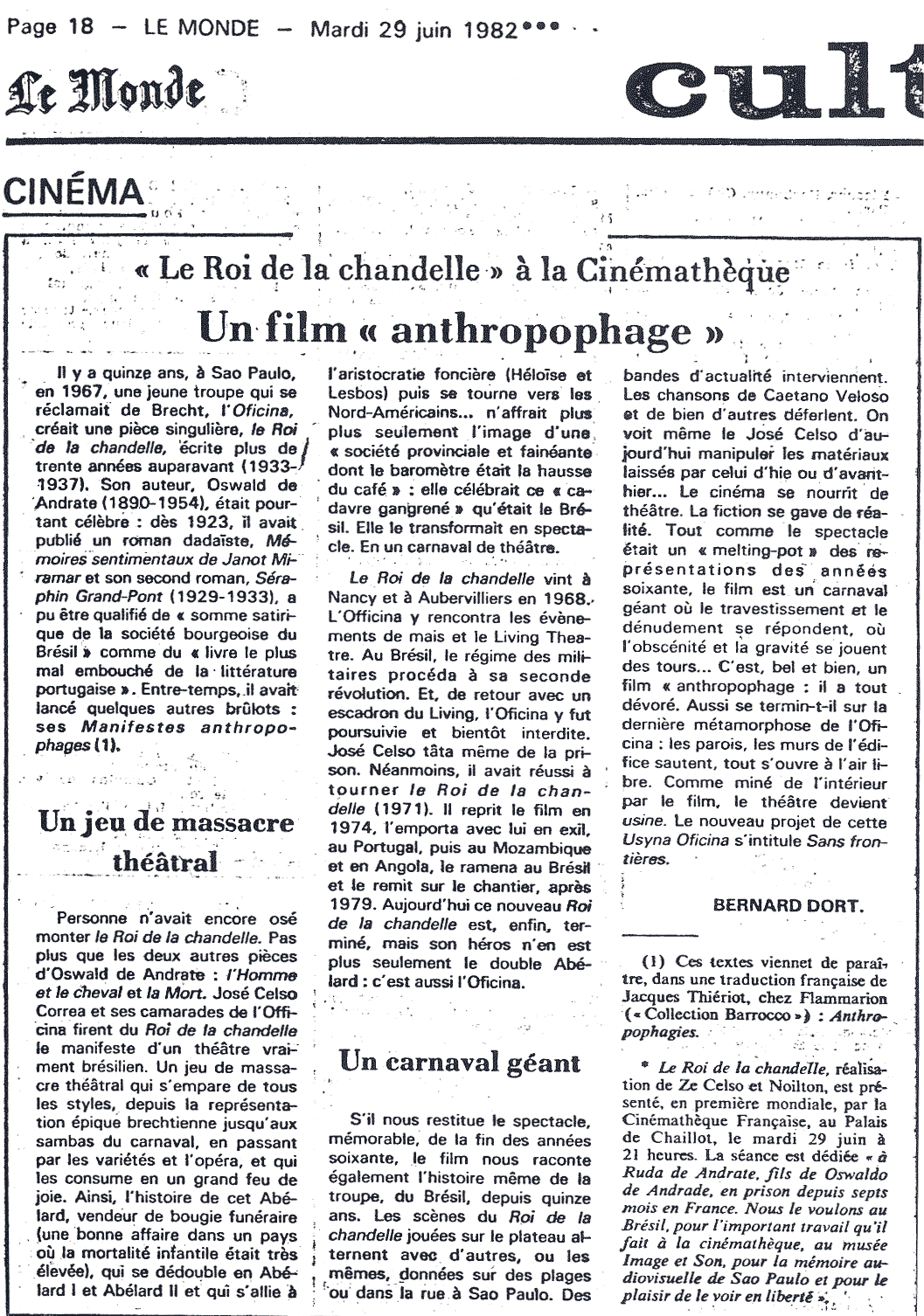 Le Monde/ France “Un Film Anthropophage” « Antropofagia